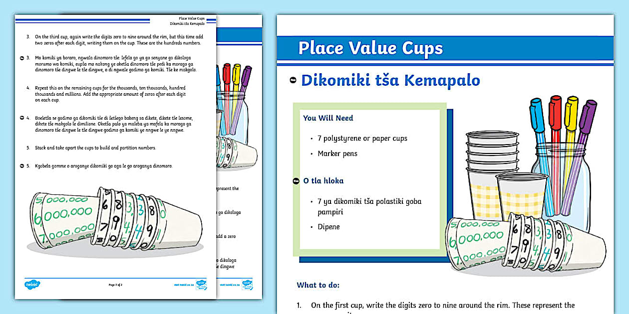 Place Value Cups Maths Activity – Sepedi (teacher made)