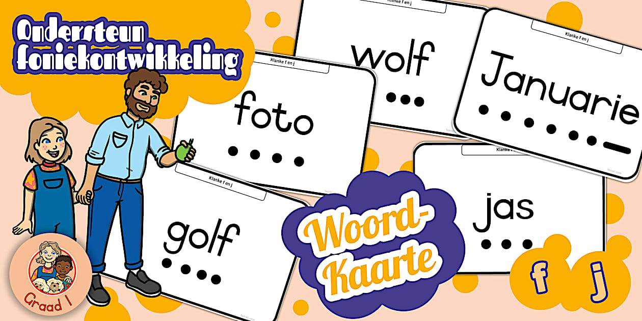 Graad 1, Kwartaal 3 Klankknoppie-Woordkaarte: Klanke f en j
