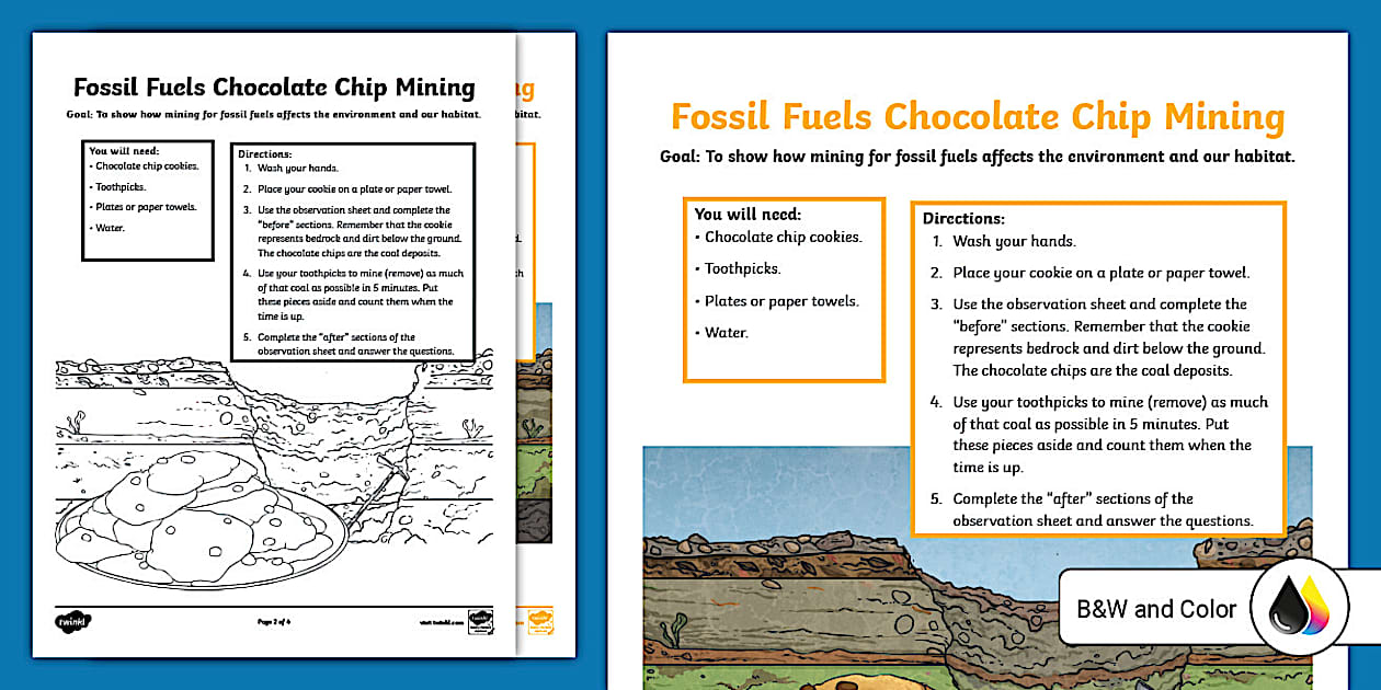 Fossil Fuels Chocolate Chip Mining Worksheet | Twinkl USA