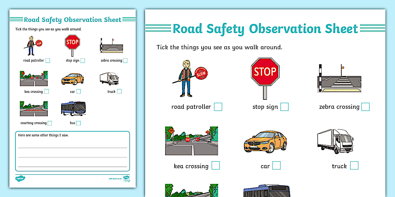 Road Safety Observation Sheets (teacher made) - Twinkl