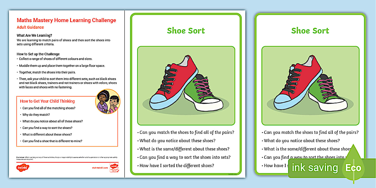 👉 EYFS Maths Home Learning Challenge: Shoe Sort - Twinkl