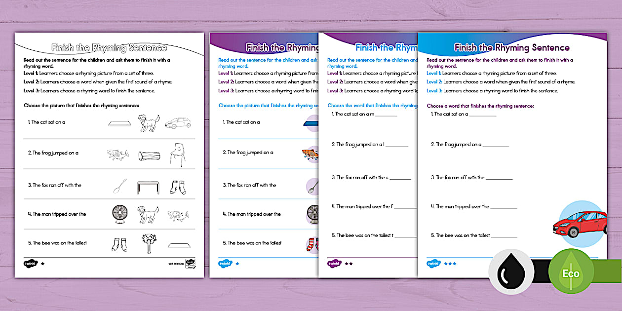 Rhyming Sentence Activity Worksheets I Twinkl Canada