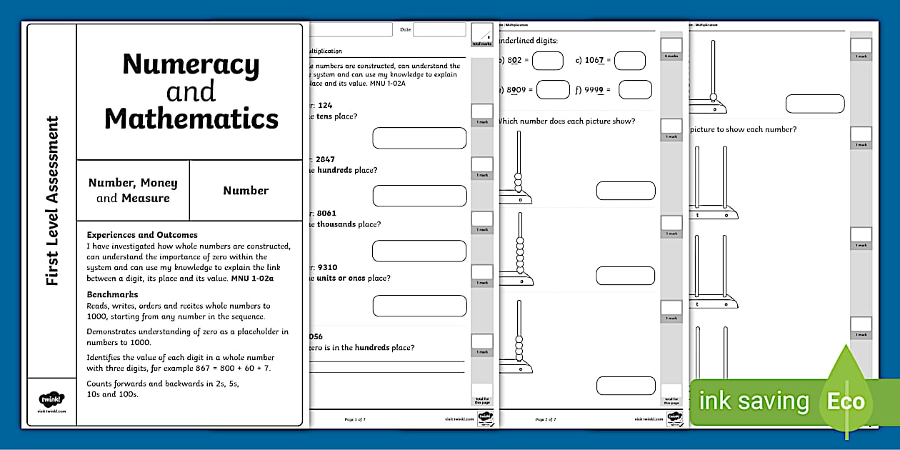 Editable First Level Numeracy and Mathematics Assessment - Number