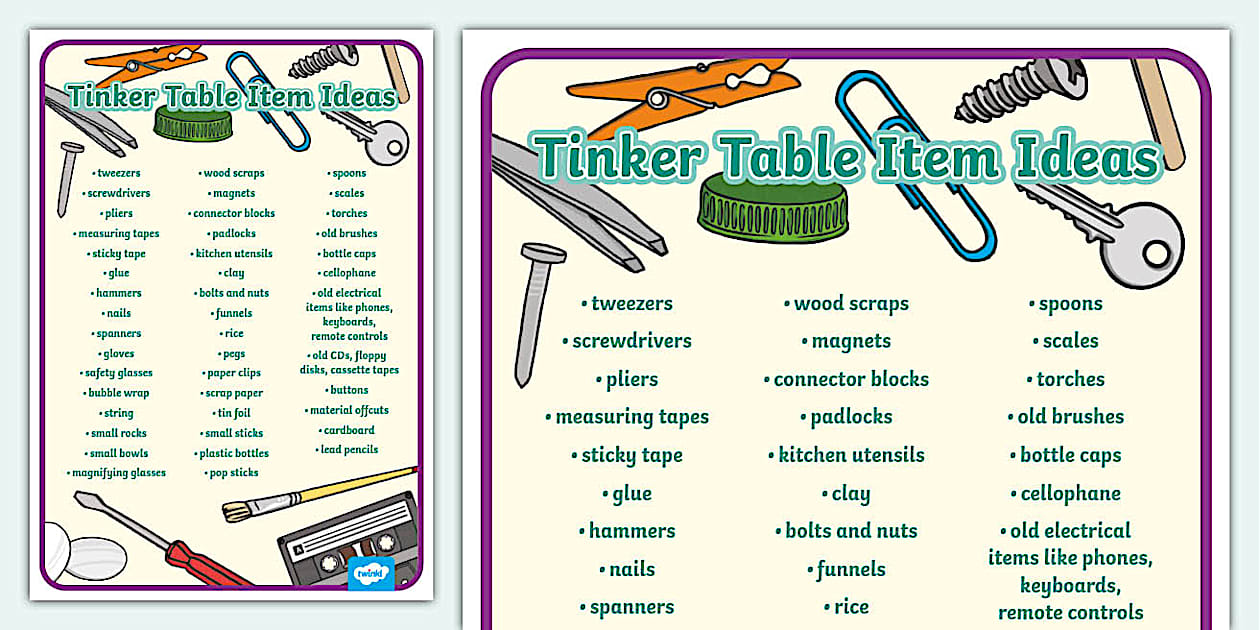 Tinker Table Item Ideas Display Poster (teacher made)