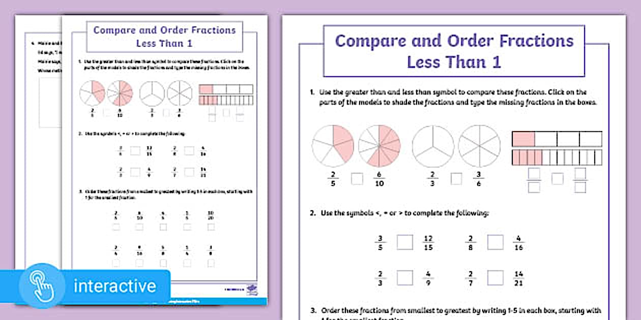 👉 Supports WRM Y5: Compare & Order Fractions Less Than 1 👉 Supports WRM Y5: Compare & Order Fractions Less Than 1