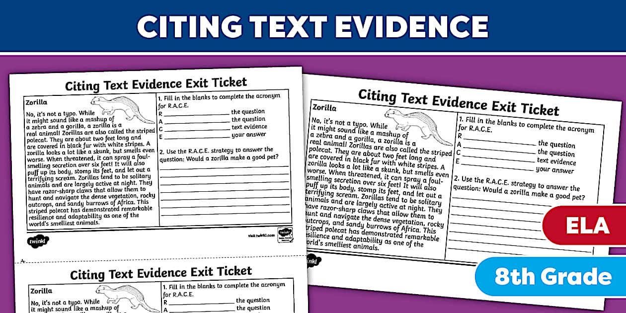 8th Grade Citing Text Evidence Exit Ticket - Twinkl