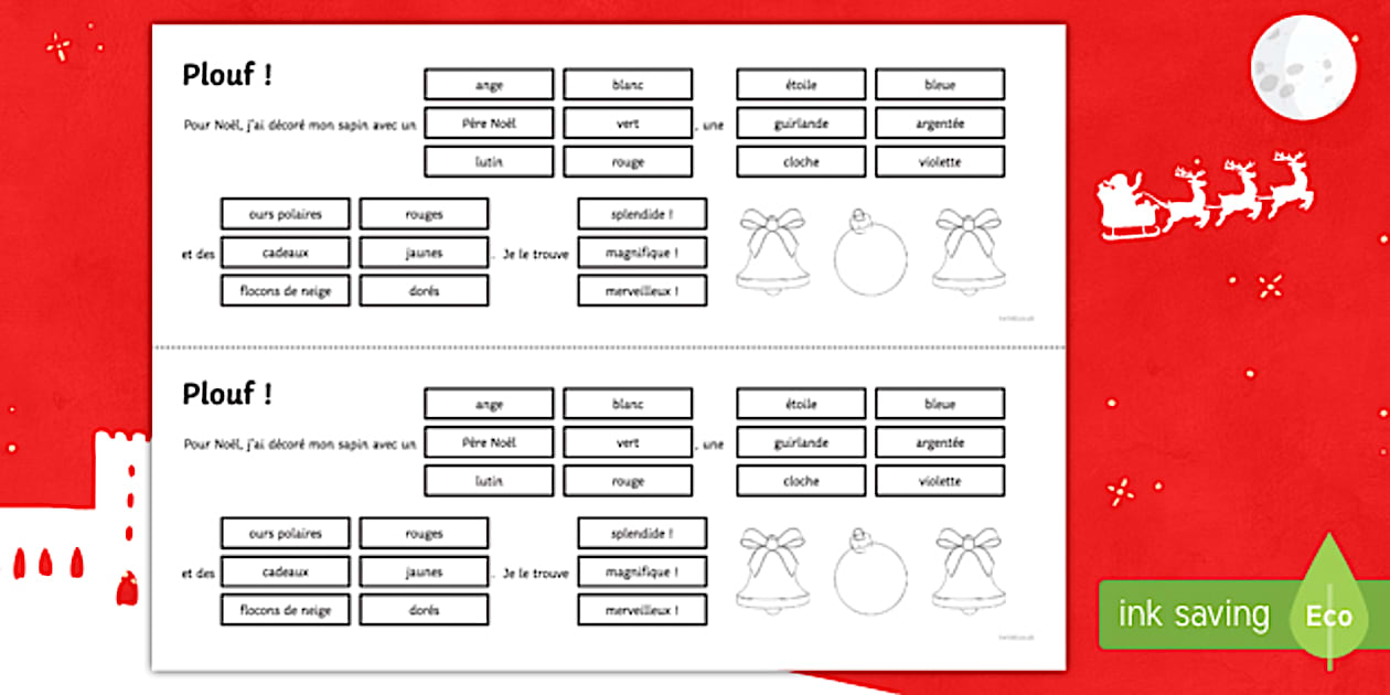 Christmas Tree Plouf Speaking Worksheet / Worksheet French