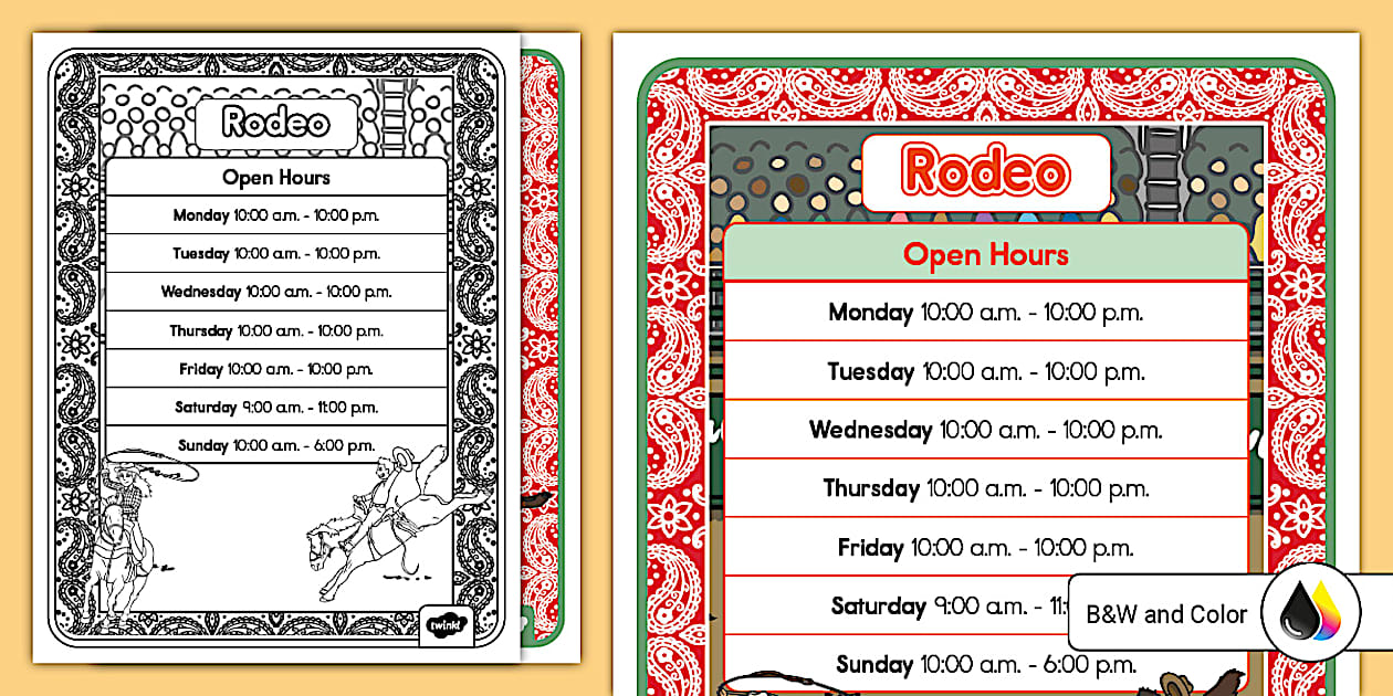 Rodeo Dramatic Play Hours Sign (teacher made) - Twinkl