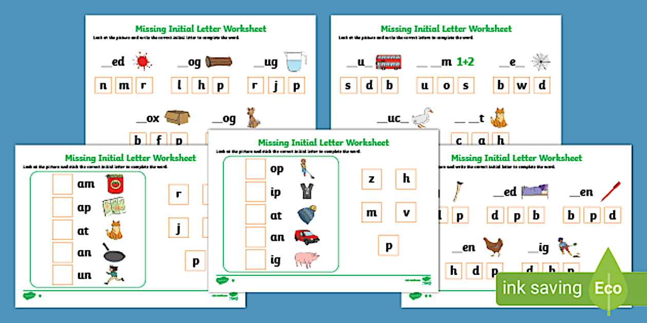 Black and White Missing Initial Letter Differentiated Worksheets