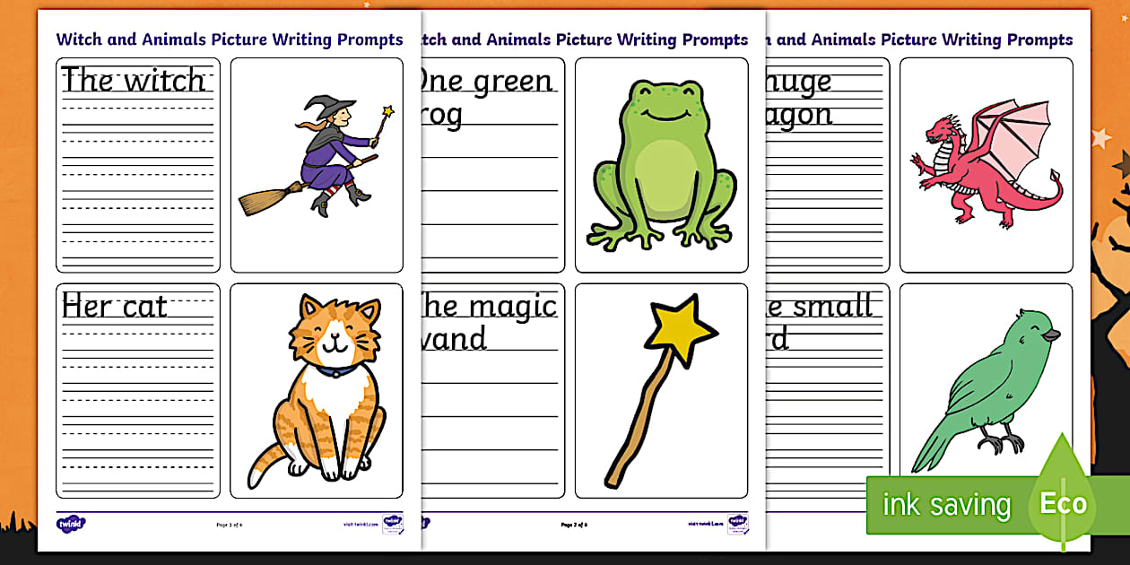 Witch and Animals Simple Sentence Writing Prompt Pictures Activity