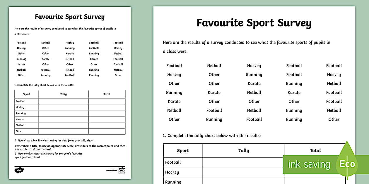 Favourite Sport | Tally Chart Worksheet | Grade 4 - Twinkl