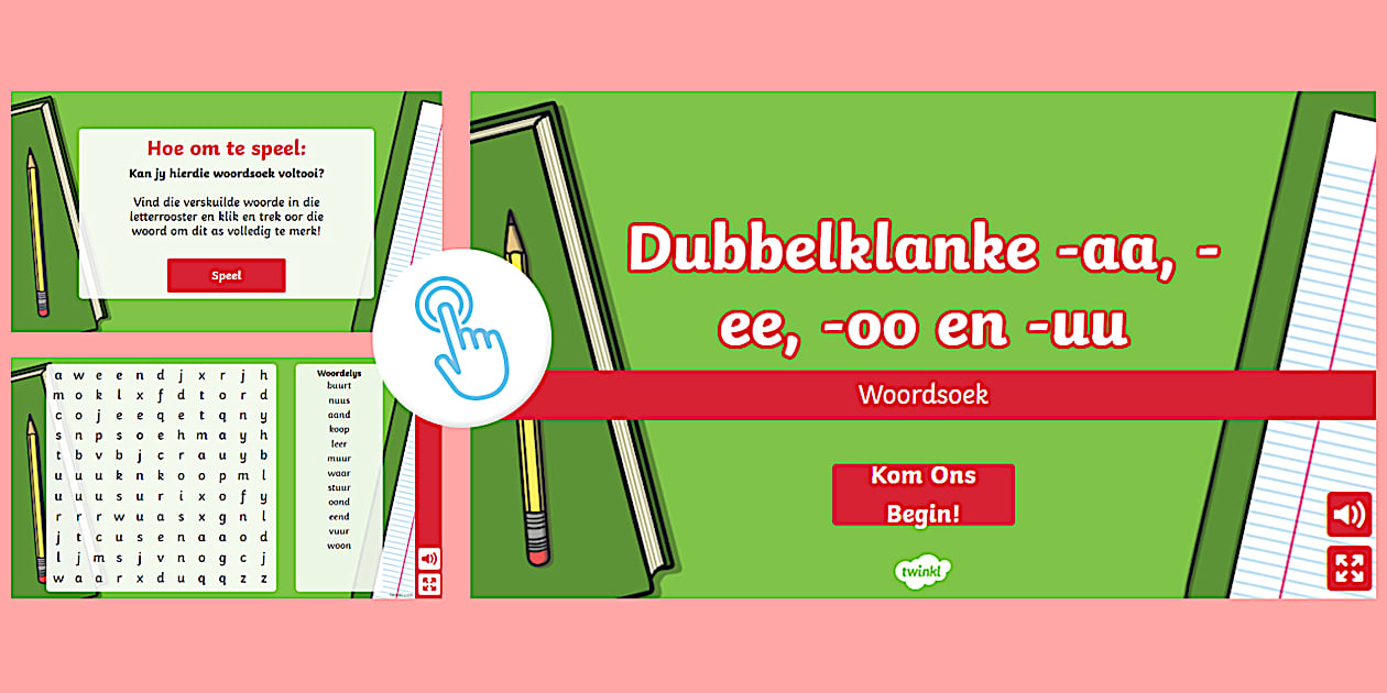 Interaktiewe Speletjie -aa, -ee, -oo, -uu Woordsoek - Twinkl