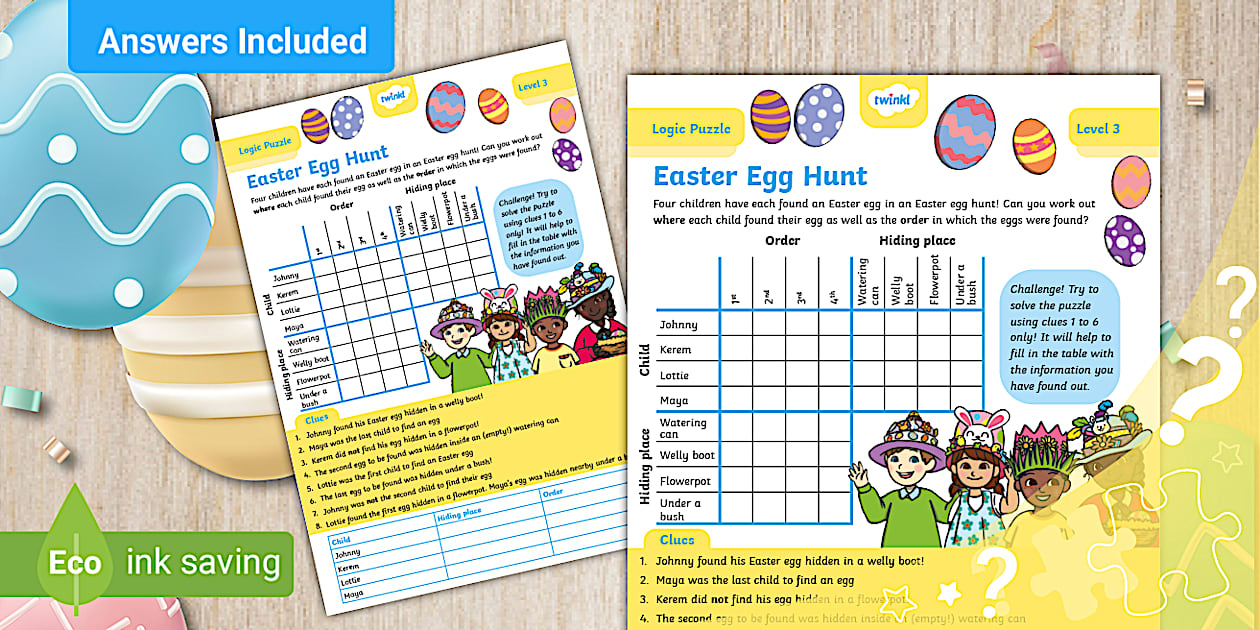 Easter Egg Hunt Logic Puzzle - Twinkl - Kids Puzzles