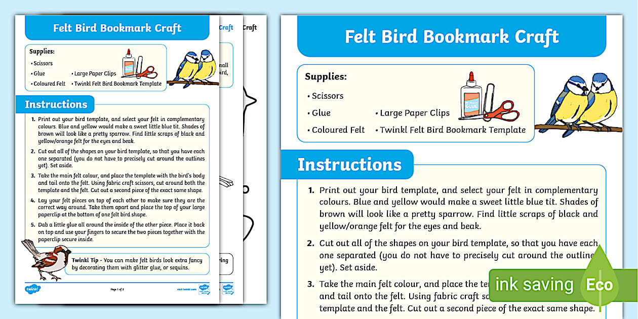 Felt Bird Bookmark Craft for Kids | Fun DIY | Twinkl