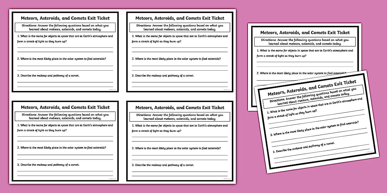 Sixth Grade Meteors, Asteroids, and Comets Exit Ticket
