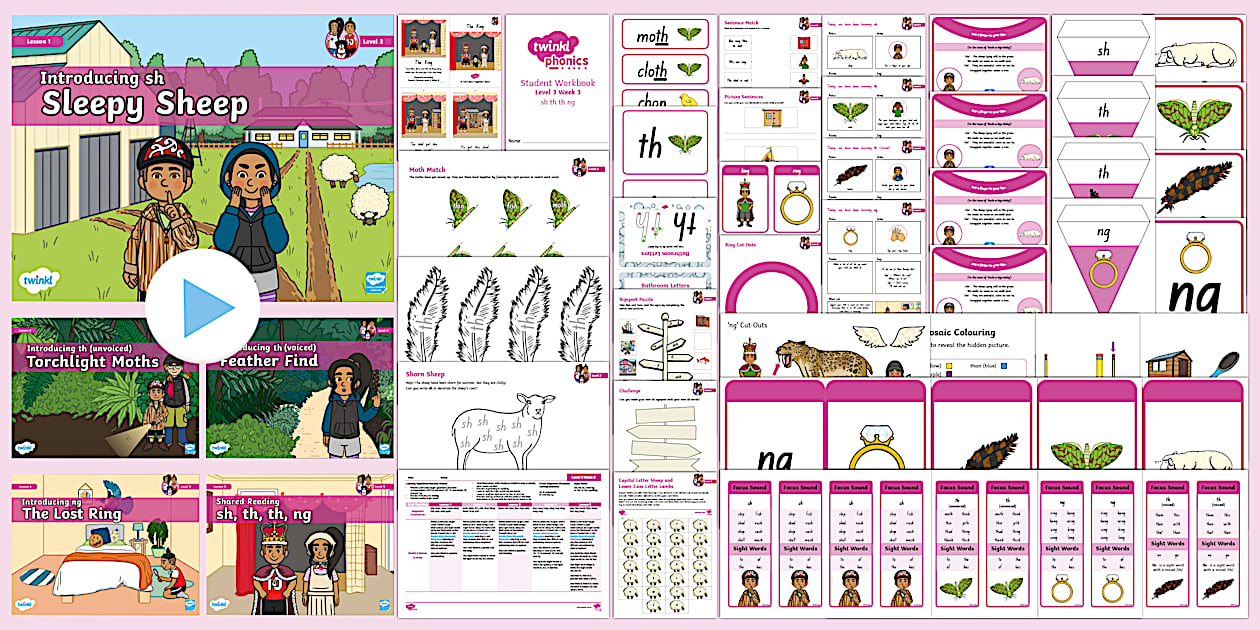 NZ Phonics: Weekly Lesson Pack: 'sh, th, th, ng' sounds