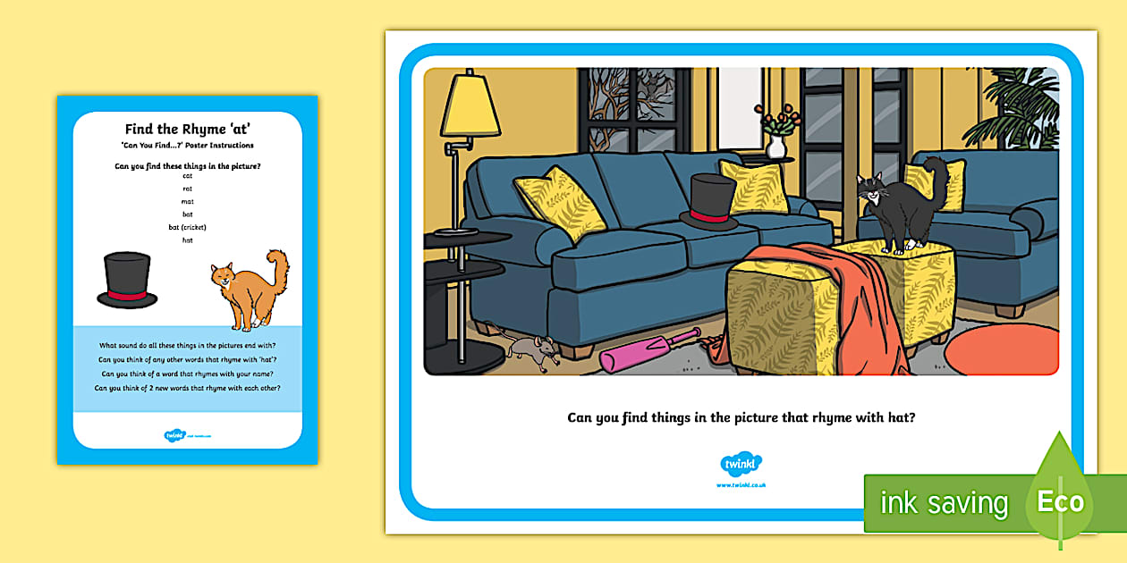 Find the Rhyme 'at' Poster (teacher made) - Twinkl