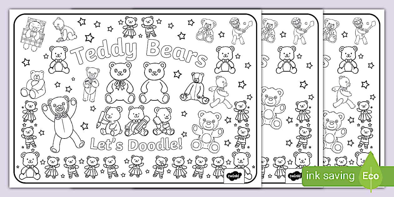Teddy Bear Themed Doodle Colouring Pages - Twinkl - KS1
