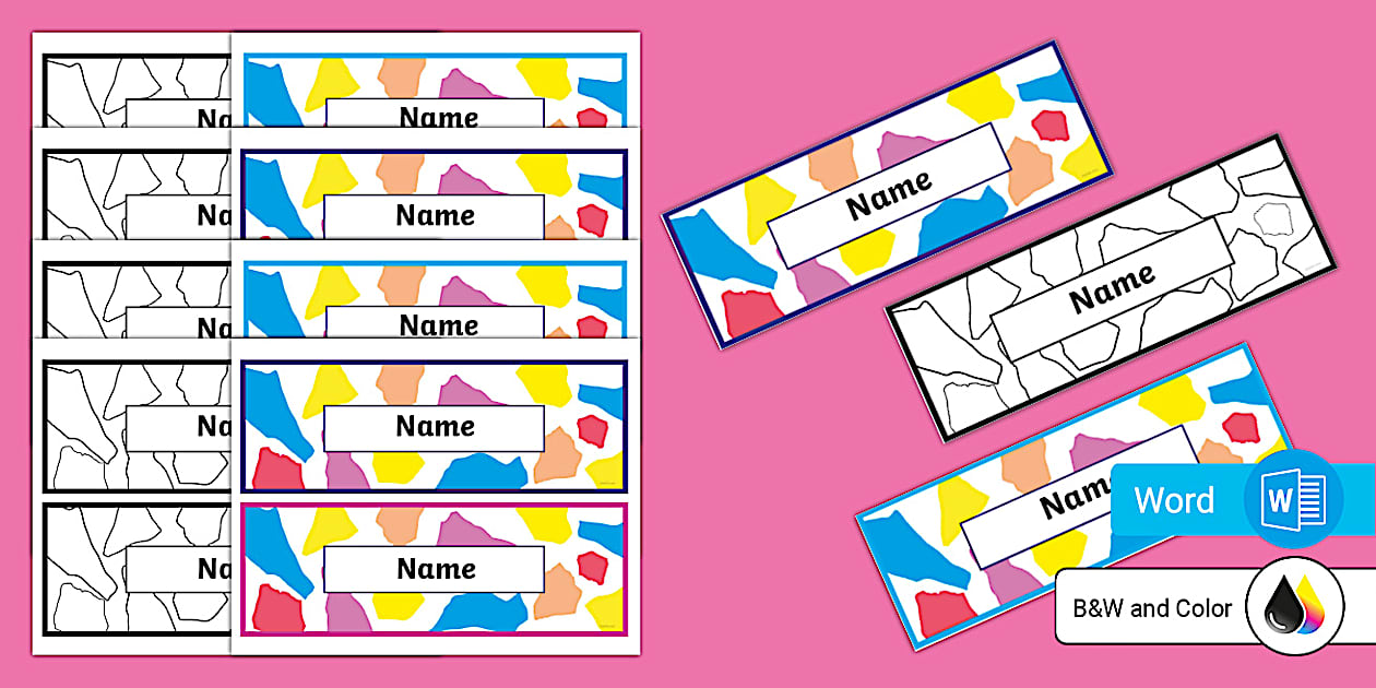 Editable Bright Terrazzo Theme Desk Nameplates