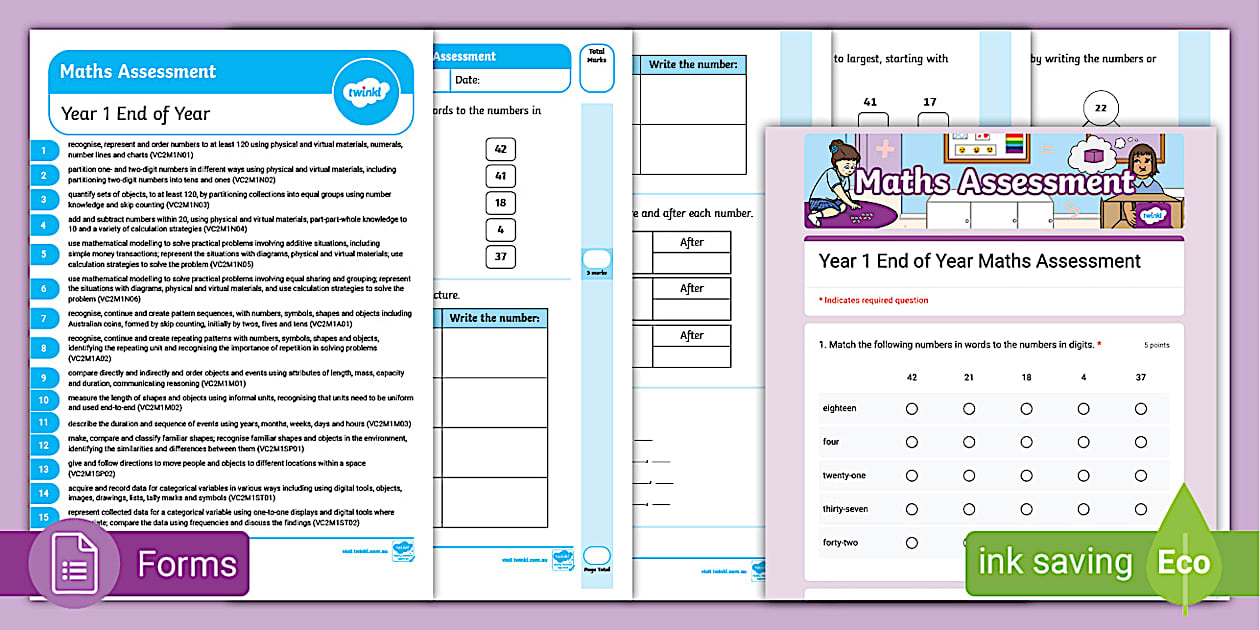 Year 1 Maths Assessment {Victorian Curriculum} - Twinkl