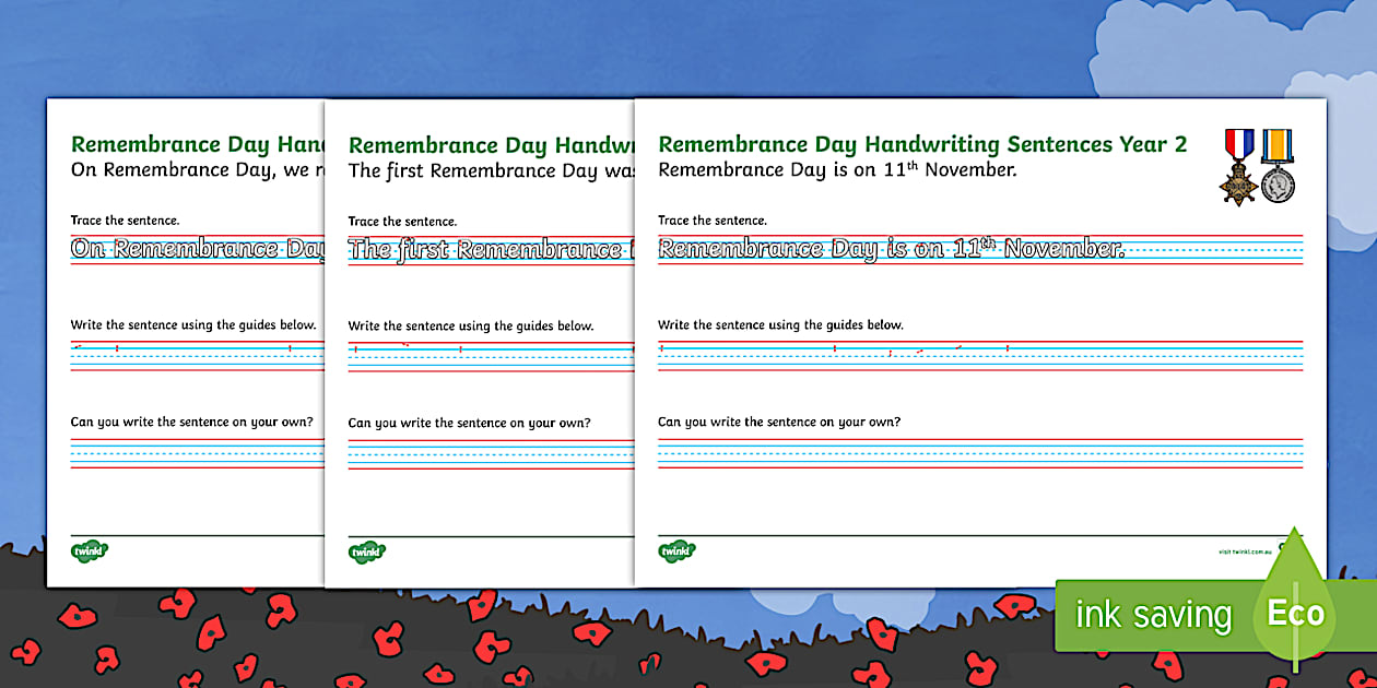 Year 2 Remembrance Day | Handwriting Sheet | KS1 - Twinkl