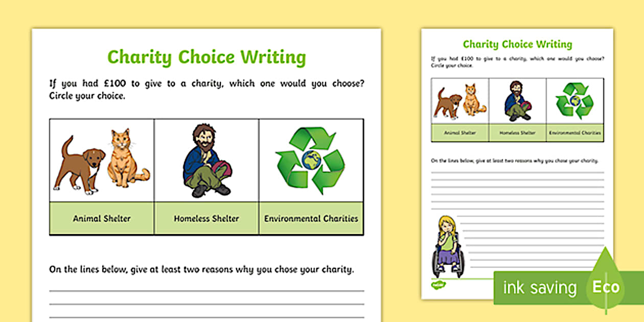 Charity Choice Writing Worksheet