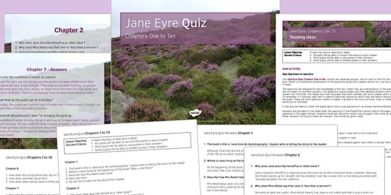 Jane Eyre Quiz Chapters 1-10 - Twinkl