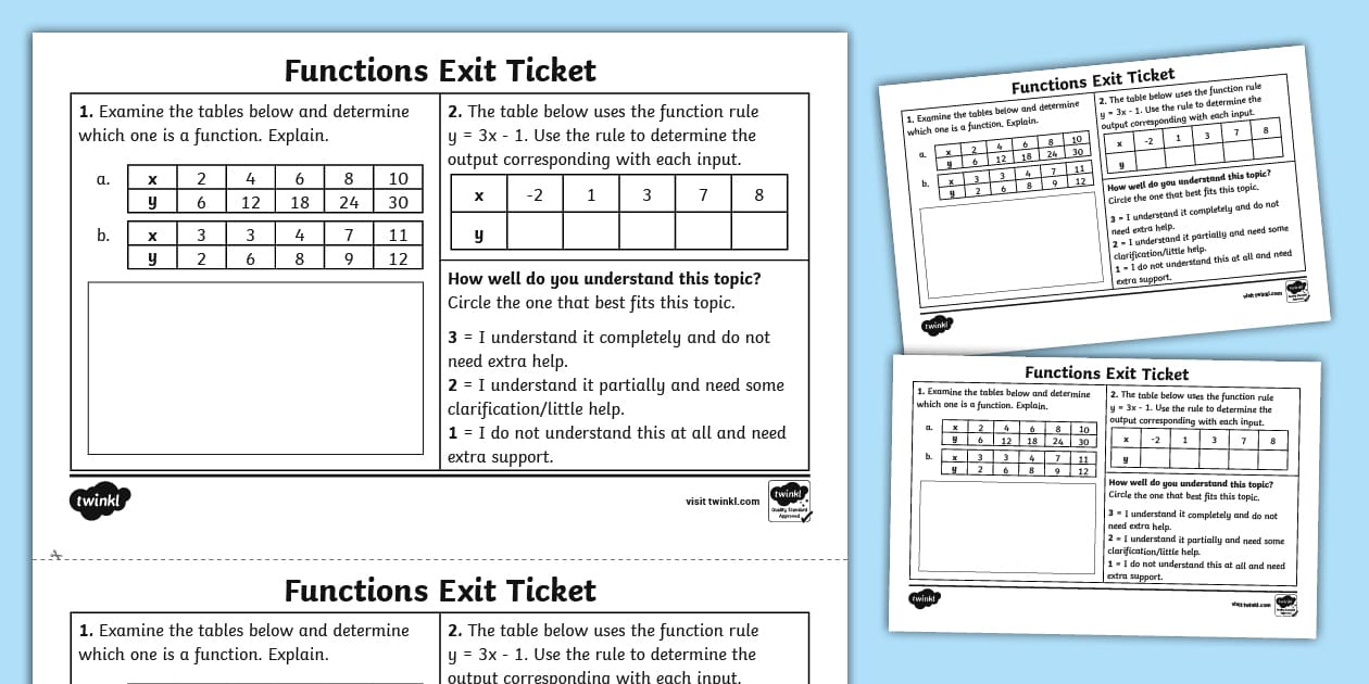 Seventh Grade Functions Exit Ticket (teacher made) - Twinkl