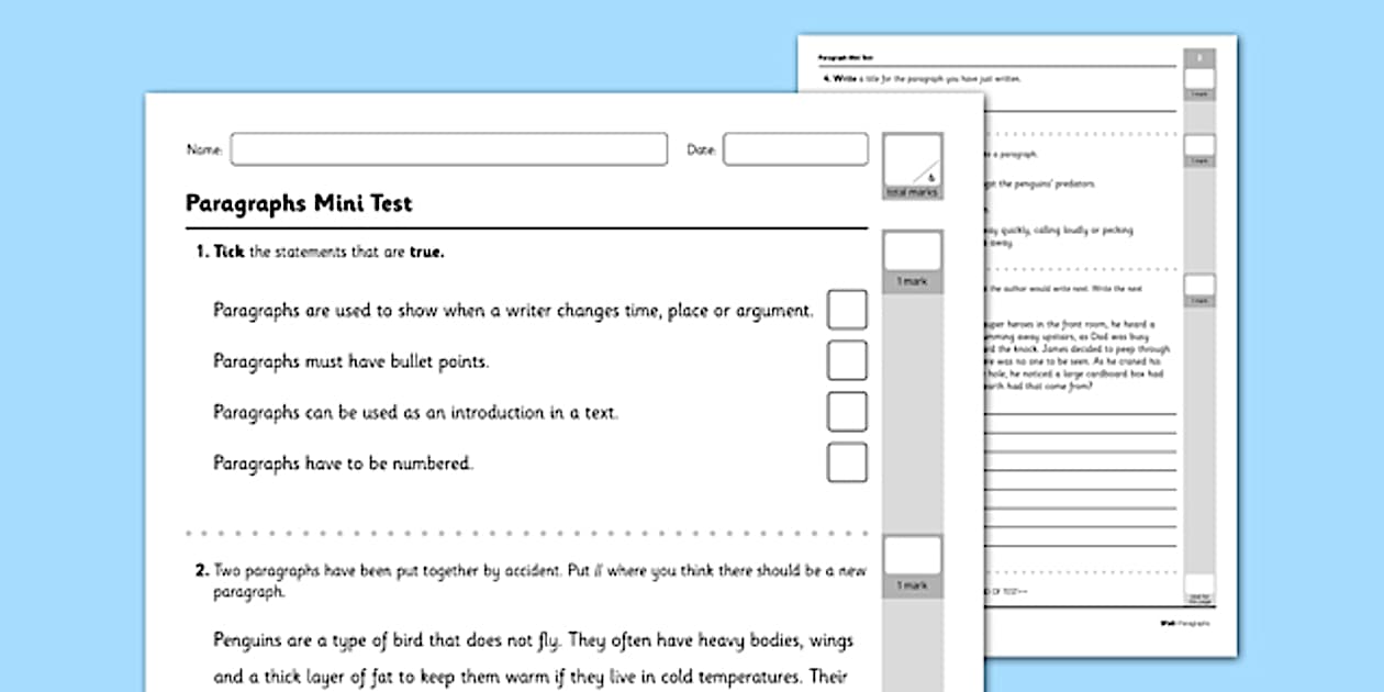 Paragraphs Test (teacher made) - Twinkl