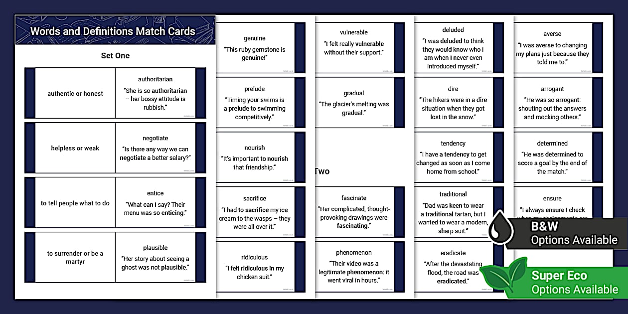 Words and Definitions Match Cards (teacher made) - Twinkl
