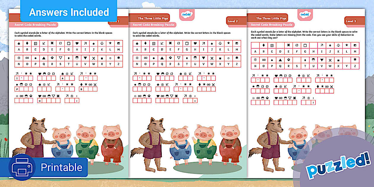 The Three Little Pigs Code Breaking Puzzle | Twinkl Puzzled