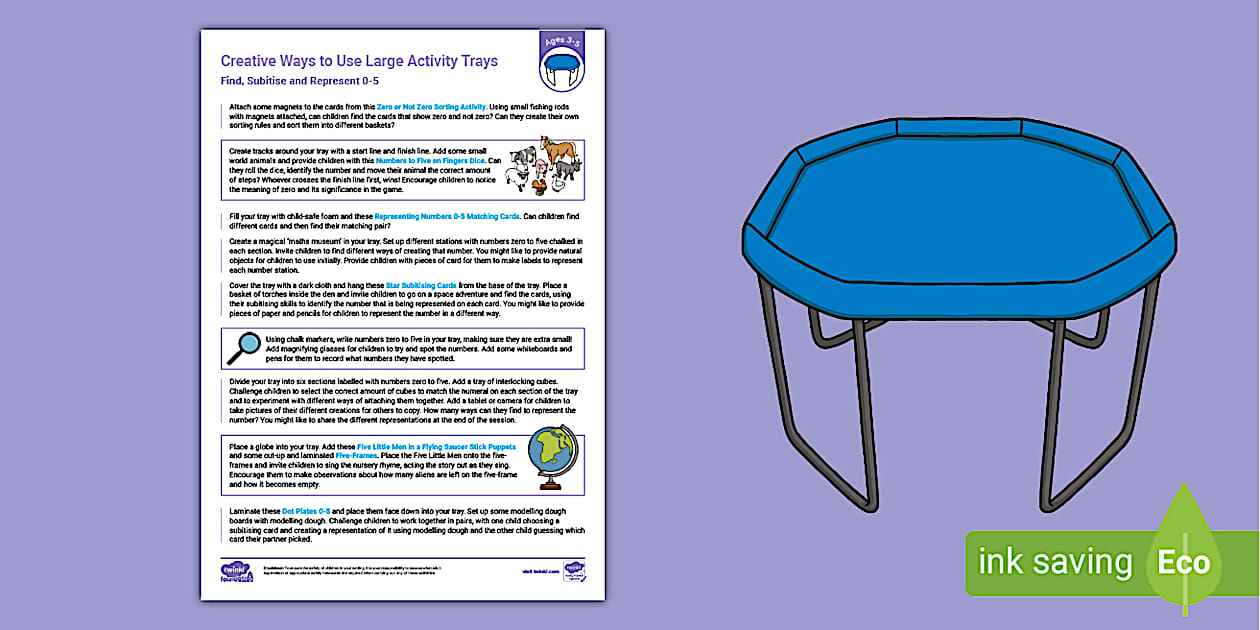 Kindergarten Large Activity Trays: Find, Subitise and Represent 0-5