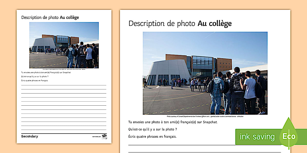 School Photo Description Worksheet / Worksheet French