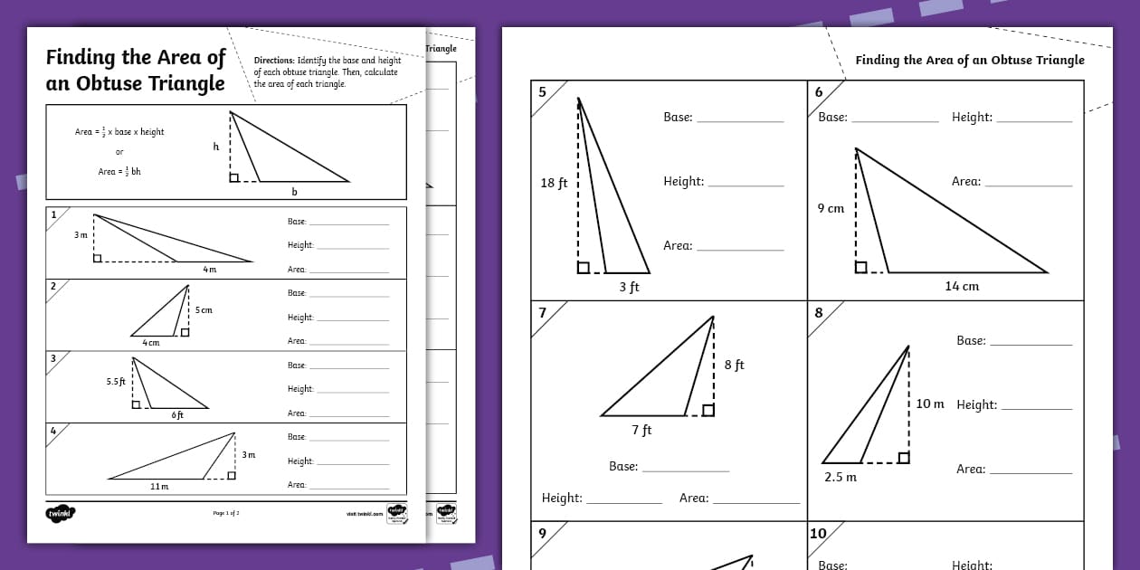 6th Grade Formula of Obtuse Triangle Worksheet | Twinkl USA