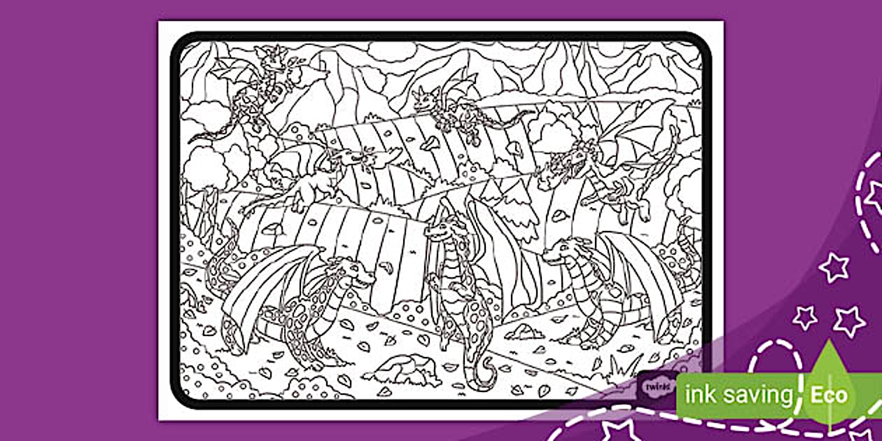 Busy Picture Dragon Colouring Page (teacher made) - Twinkl