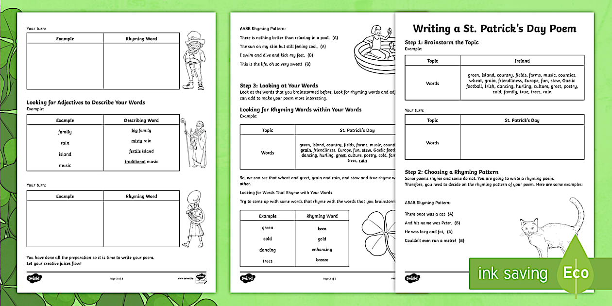 Writing a St. Patrick’s Day Poem Worksheet (teacher made)