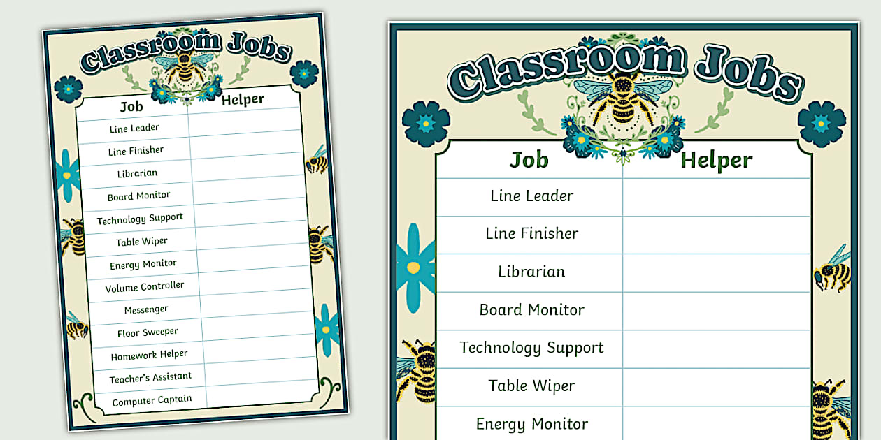 Bee-Themed Classroom Jobs Display Poster (teacher made)