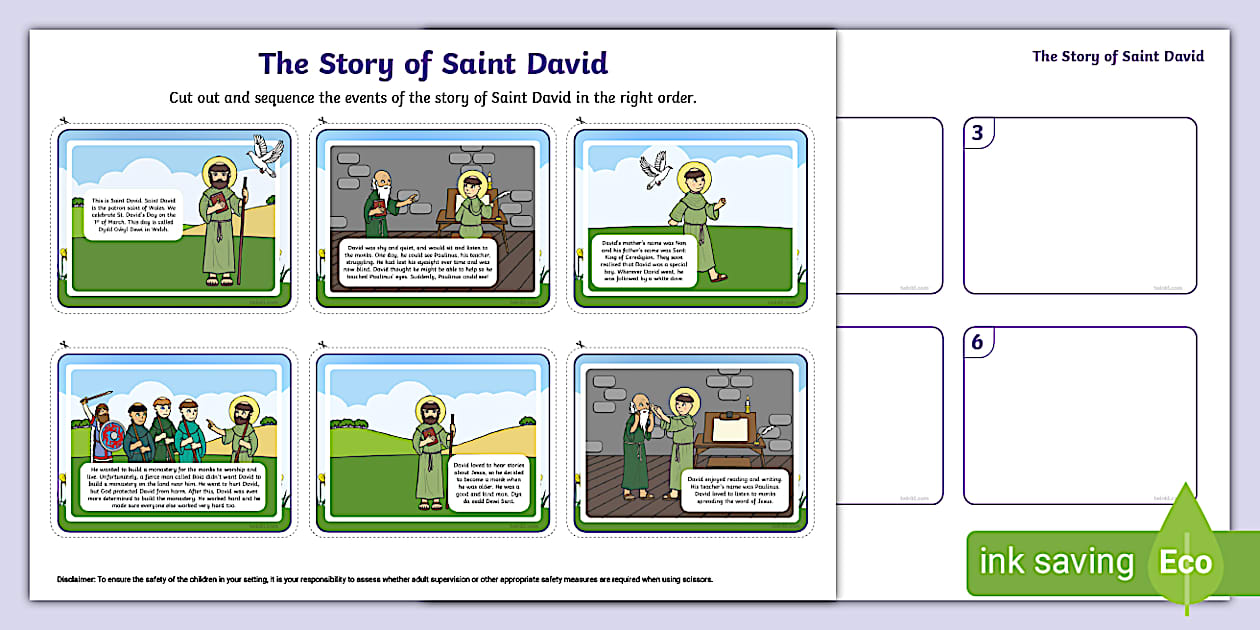 KS1 The Story of Saint David Sequencing Activity - Twinkl