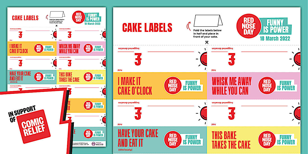 Comic Relief Cake Labels | Red Nose Day | Twinkl