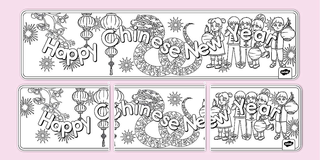 Happy Chinese New Year Colouring Display Banner - Twinkl