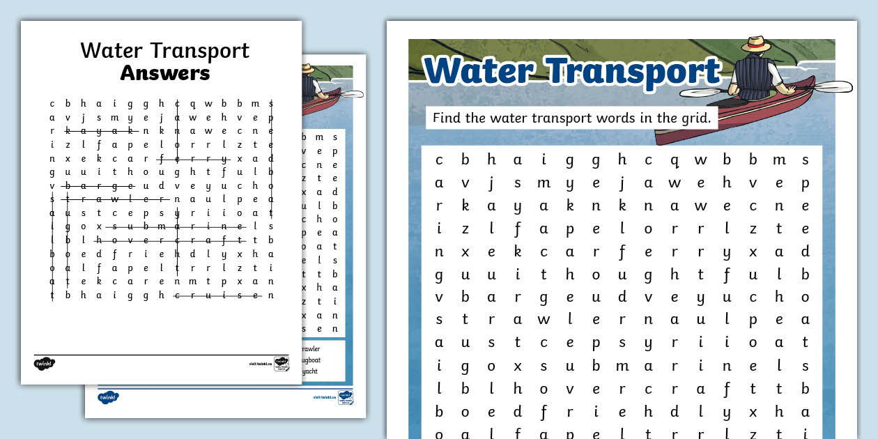 Water Transport Word Search - Twinkl Canada - Twinkl