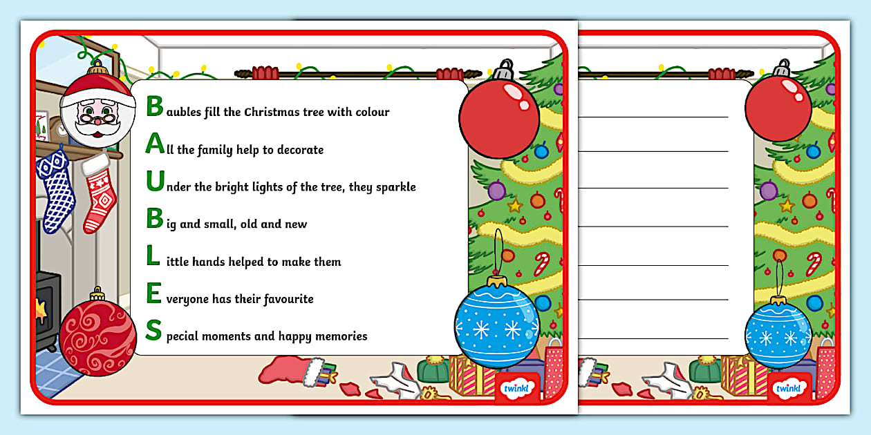 Baubles Acrostic Poem Example and Template (Teacher-Made)
