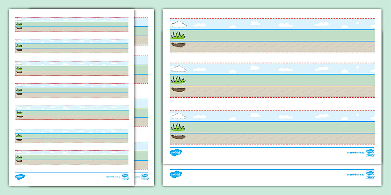 Dotted Line Writing Paper (Ground, Grass and Sky) - Twinkl