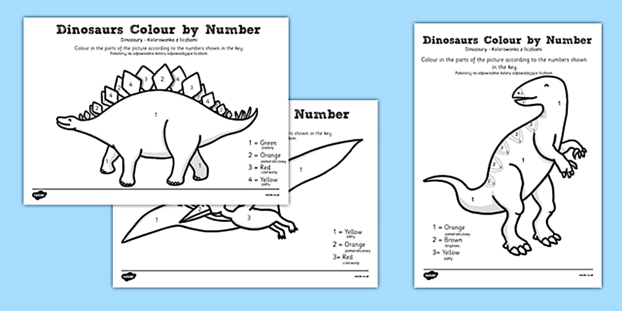 Dinosaurs Colour by Number Polish Translation (teacher made)