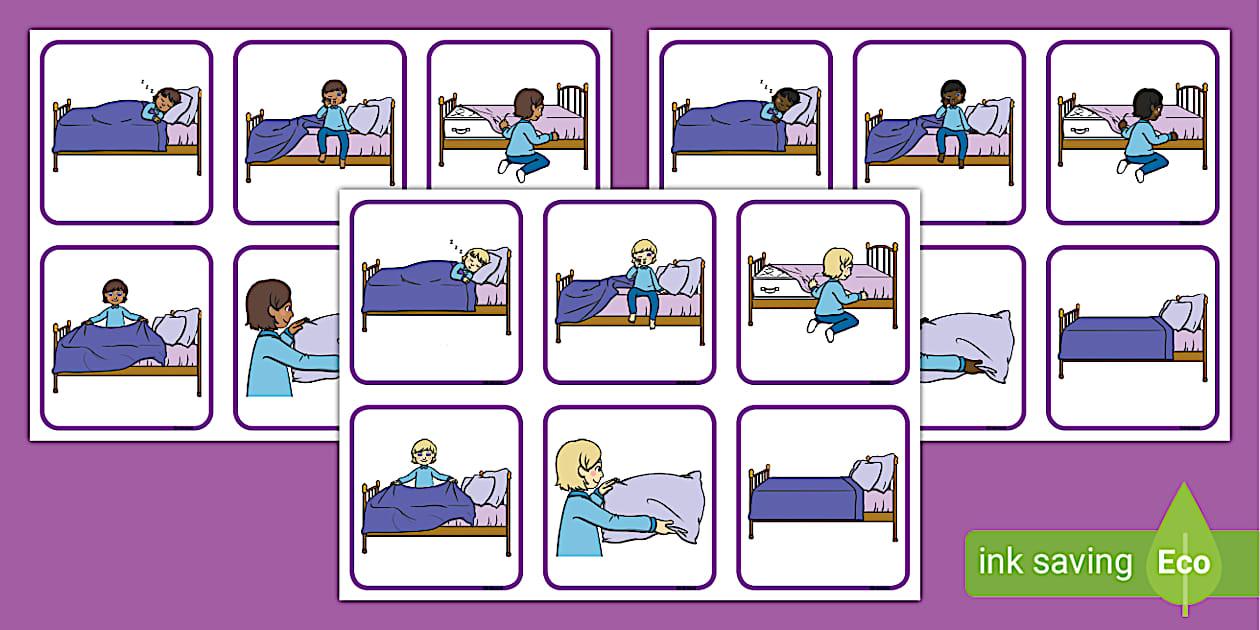 6 Step Sequencing: Making a Bed Sequencing Cards - Twinkl