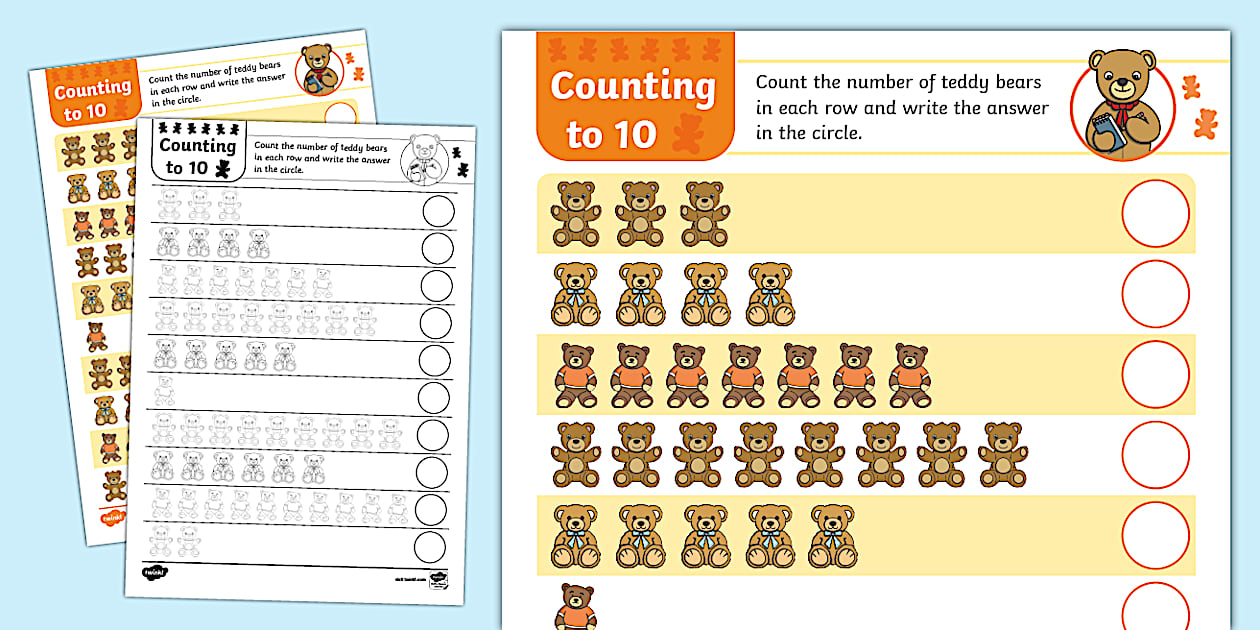 👉 Teddy Bear Counting to 10 Worksheet (teacher made)