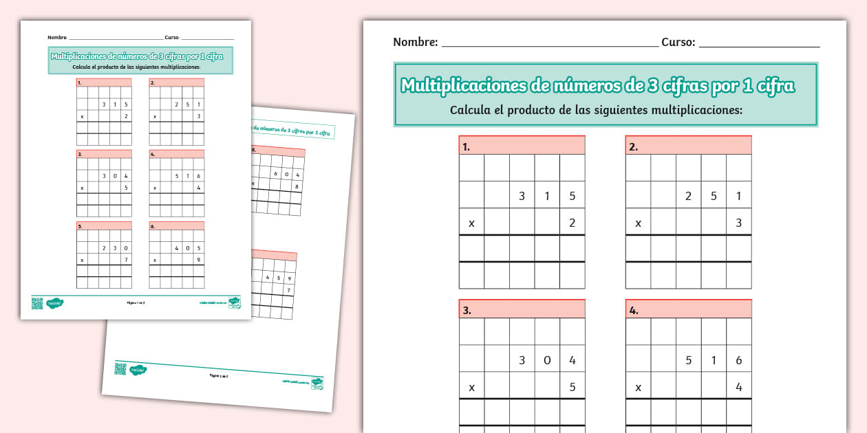 Guía de trabajo: Multiplicaciones de números de 3 cifras por 1 cifra
