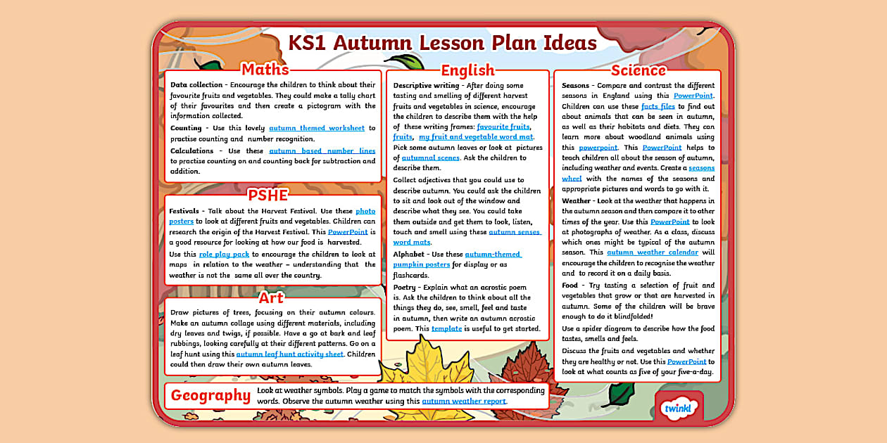 Autumn Lesson Plan Ideas KS1 (teacher made) - Twinkl