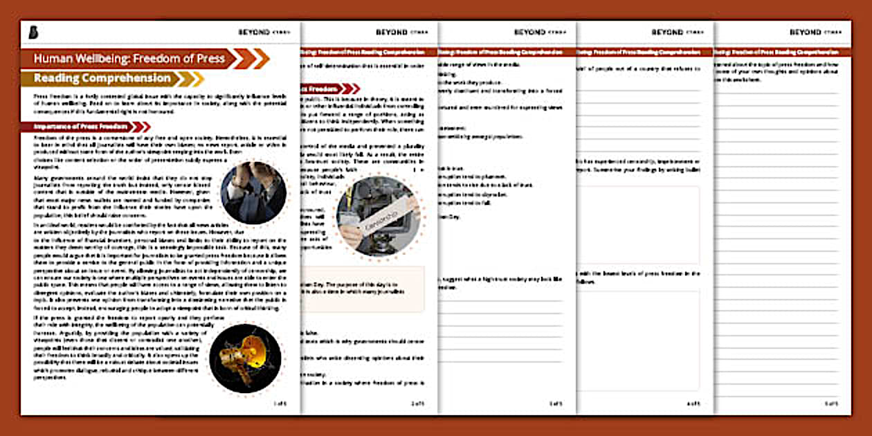 Human Wellbeing : Freedom of Press Reading Comprehension