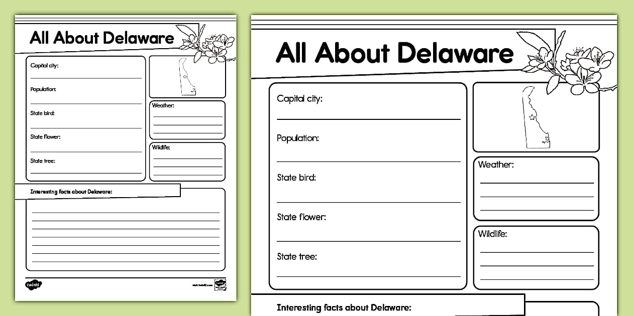 All About Delaware Research Worksheet for K-2nd Grade